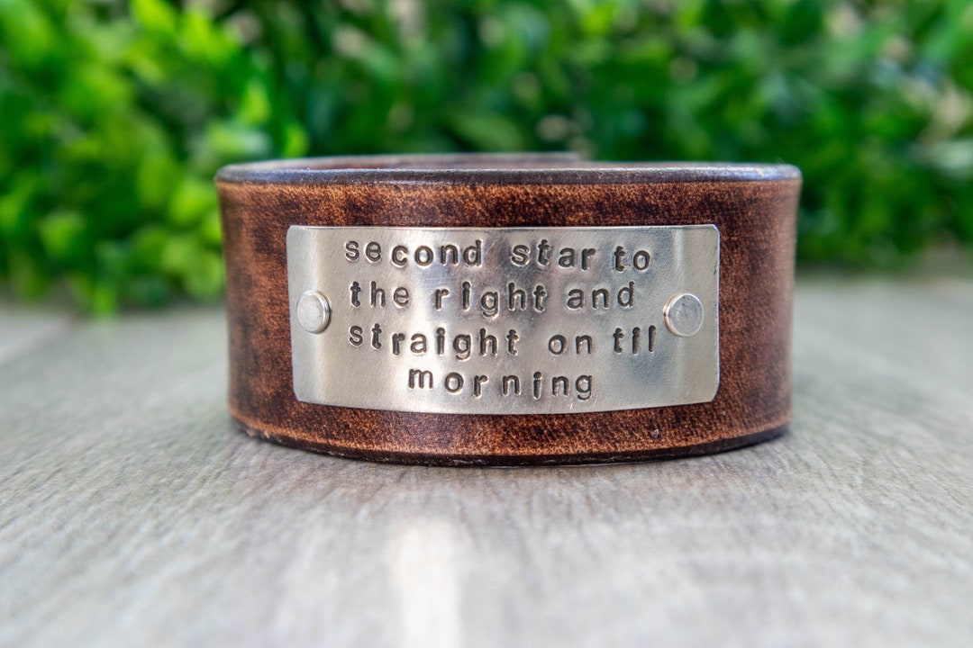 Peter Pan Second Star to the Right Adjustable Leather Snap Cuff With ...
