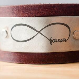Infinity Love Forever Custom Leather Cuff Set of Two - His and Hers Love Always - Etsy