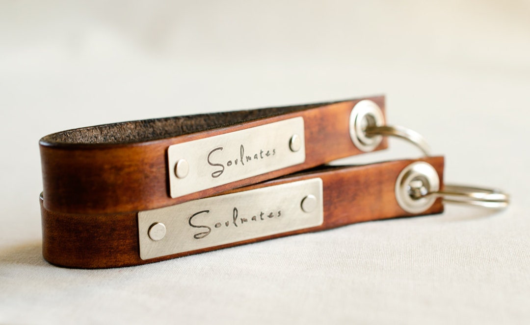 Soulmates Set of Two Skinny Leather Key Chains- Personalized Leather ...