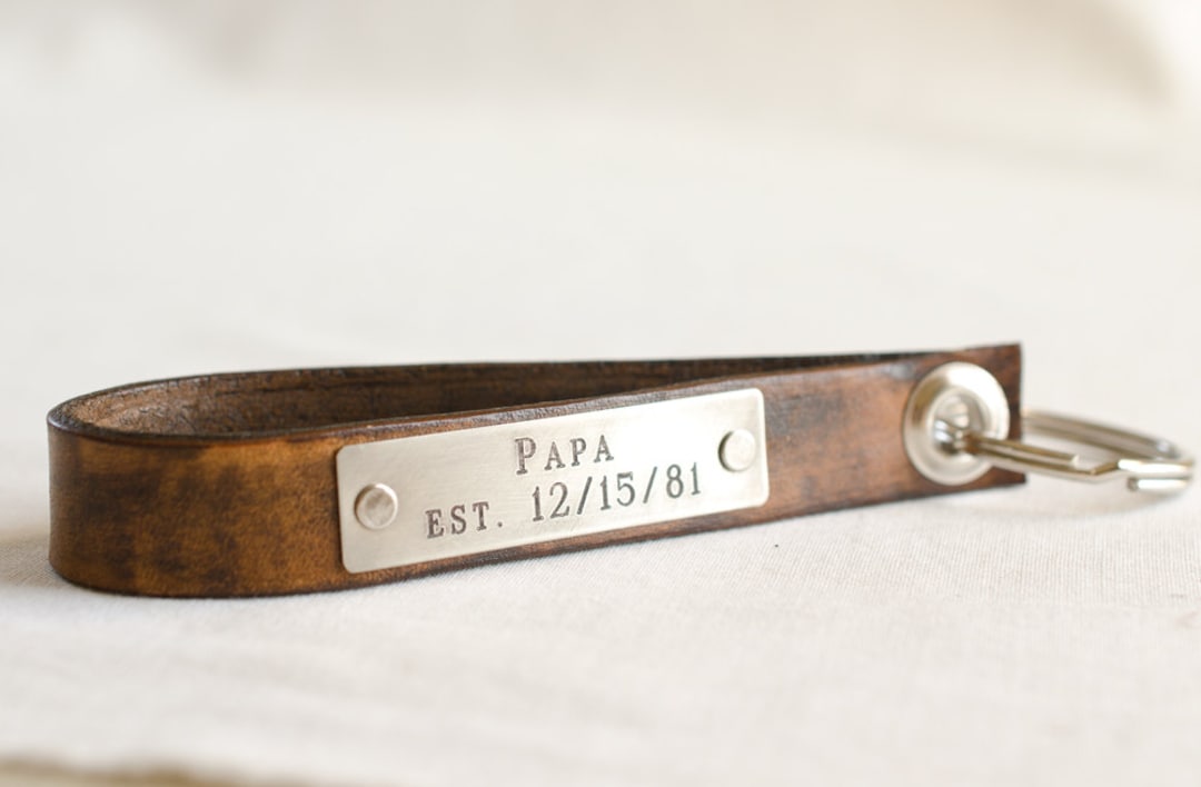 Papa Keychain Personalized Leather Key Chain, Anniversary Gift, Custom ...