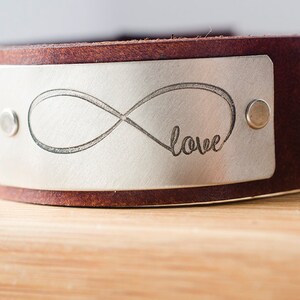 Infinity Love Forever Custom Leather Cuff Set of Two - His and Hers Love Always - Etsy