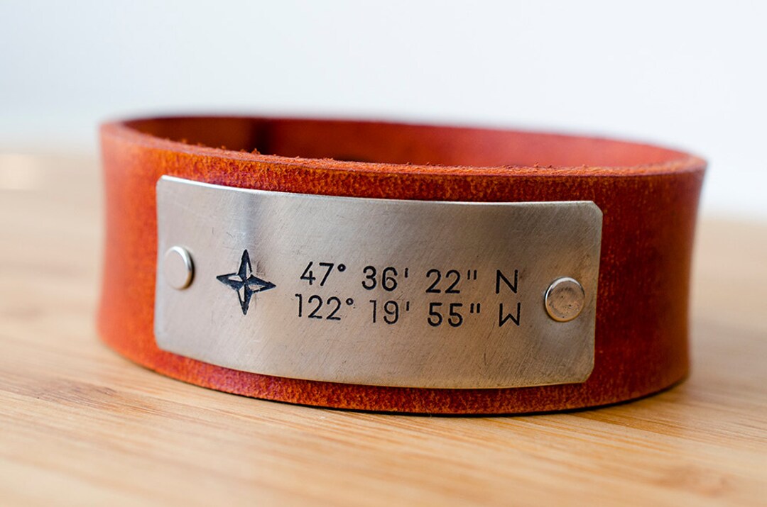 Custom Date Cuff With Compass and Latitude and Longitude of Your ...