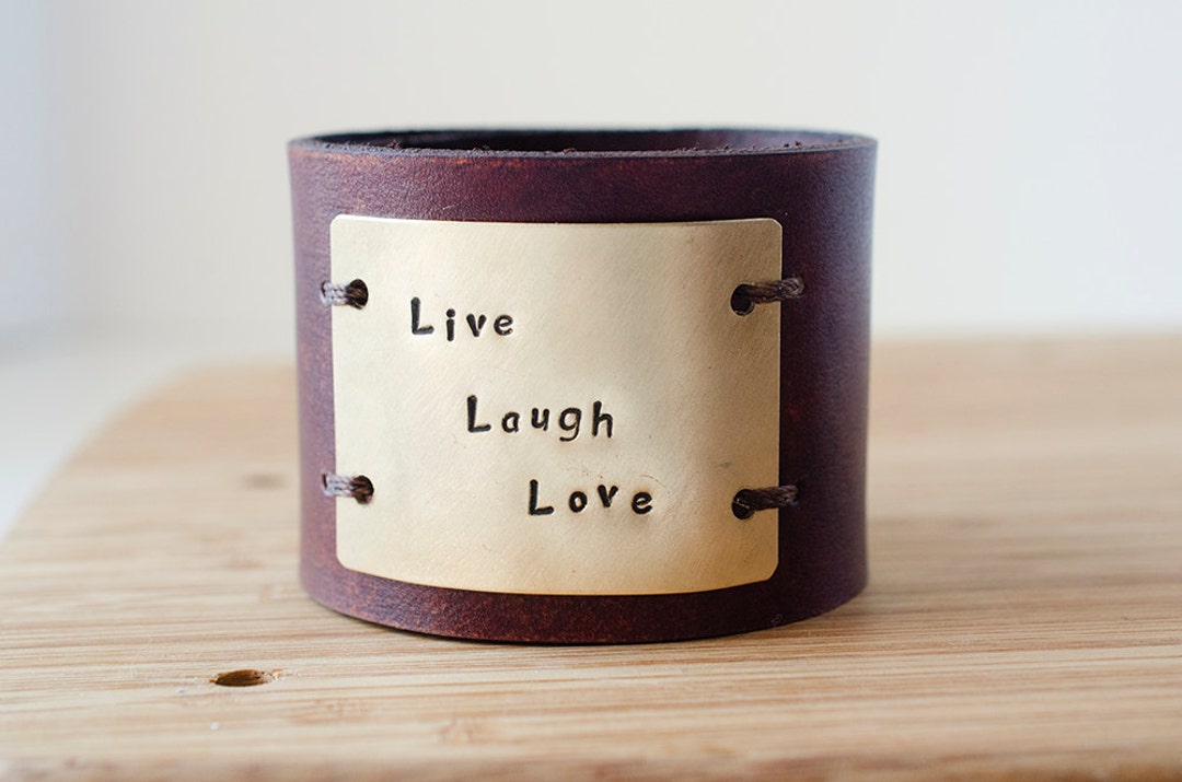 Hand Stamped Child's Name Custom Text on Wide Distressed Leather Cuff ...