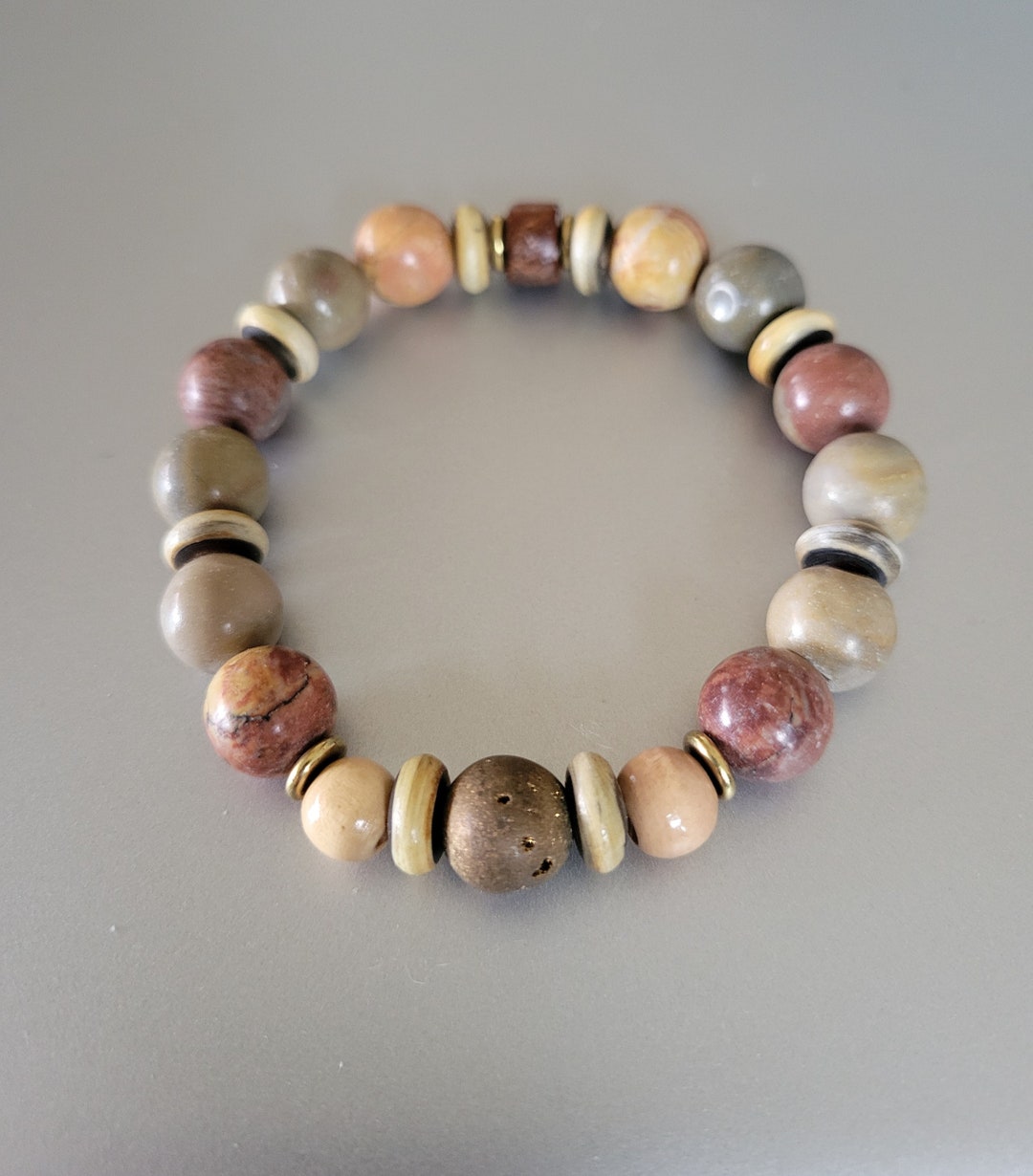 Carved Agate Focal, Beige Geode Focal, Antiqued Bone, Beige Wood, Brass ...