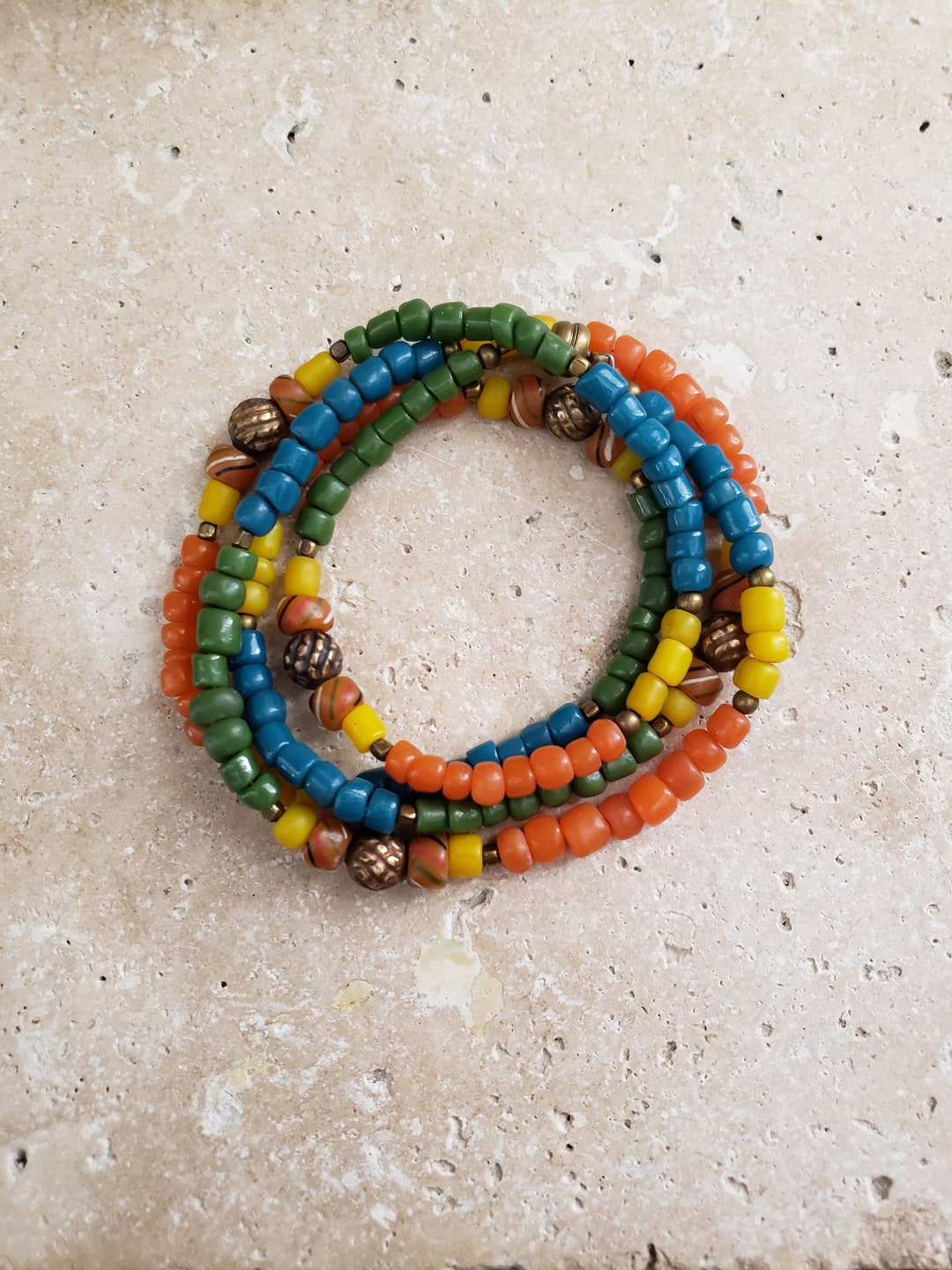 Four Strand Bracelet, Long Necklace, Handmade Indonesian Glass Beads ...