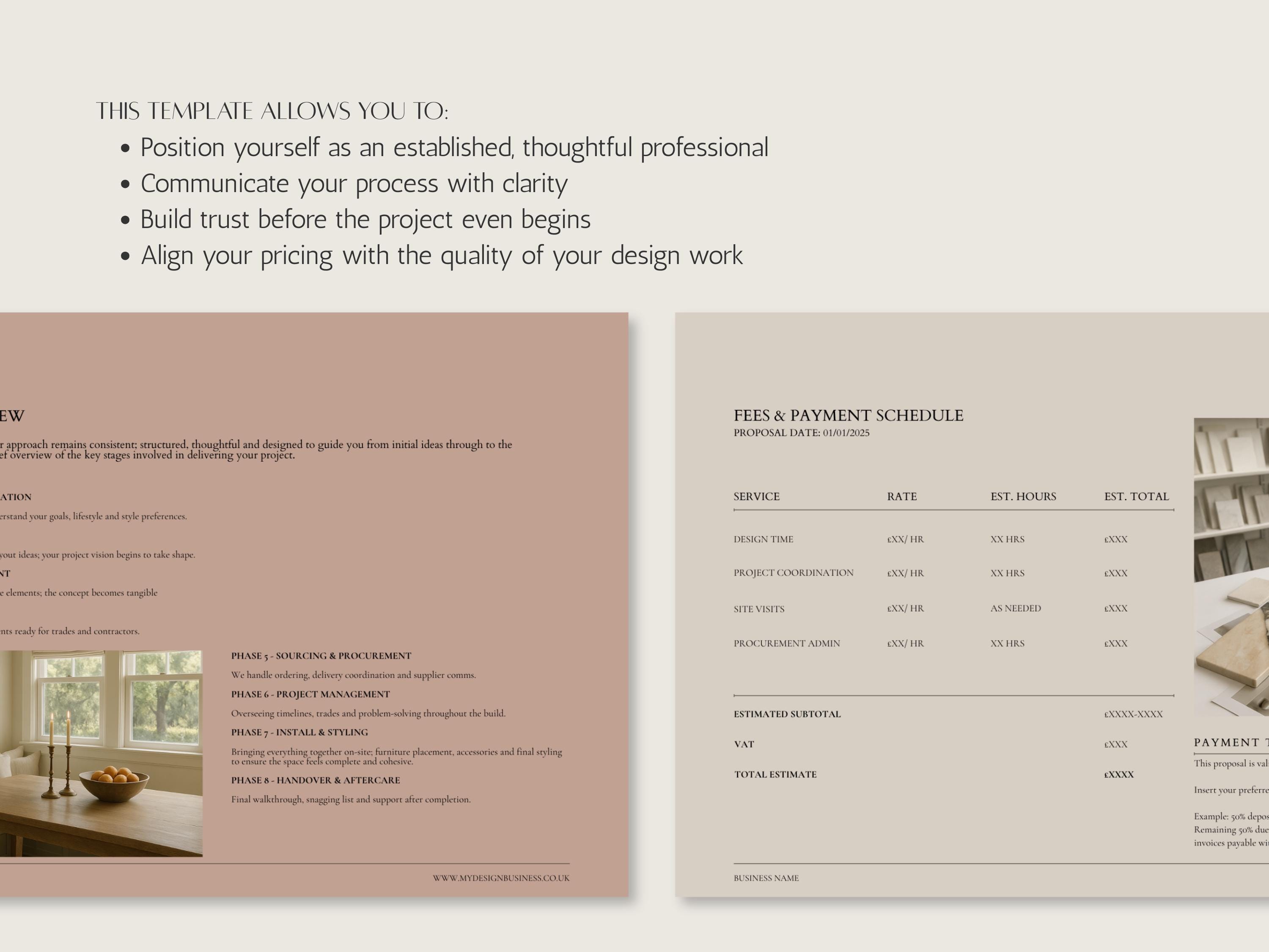 Interior Design Fee Proposal Template | Canva Guide (digital Download ...