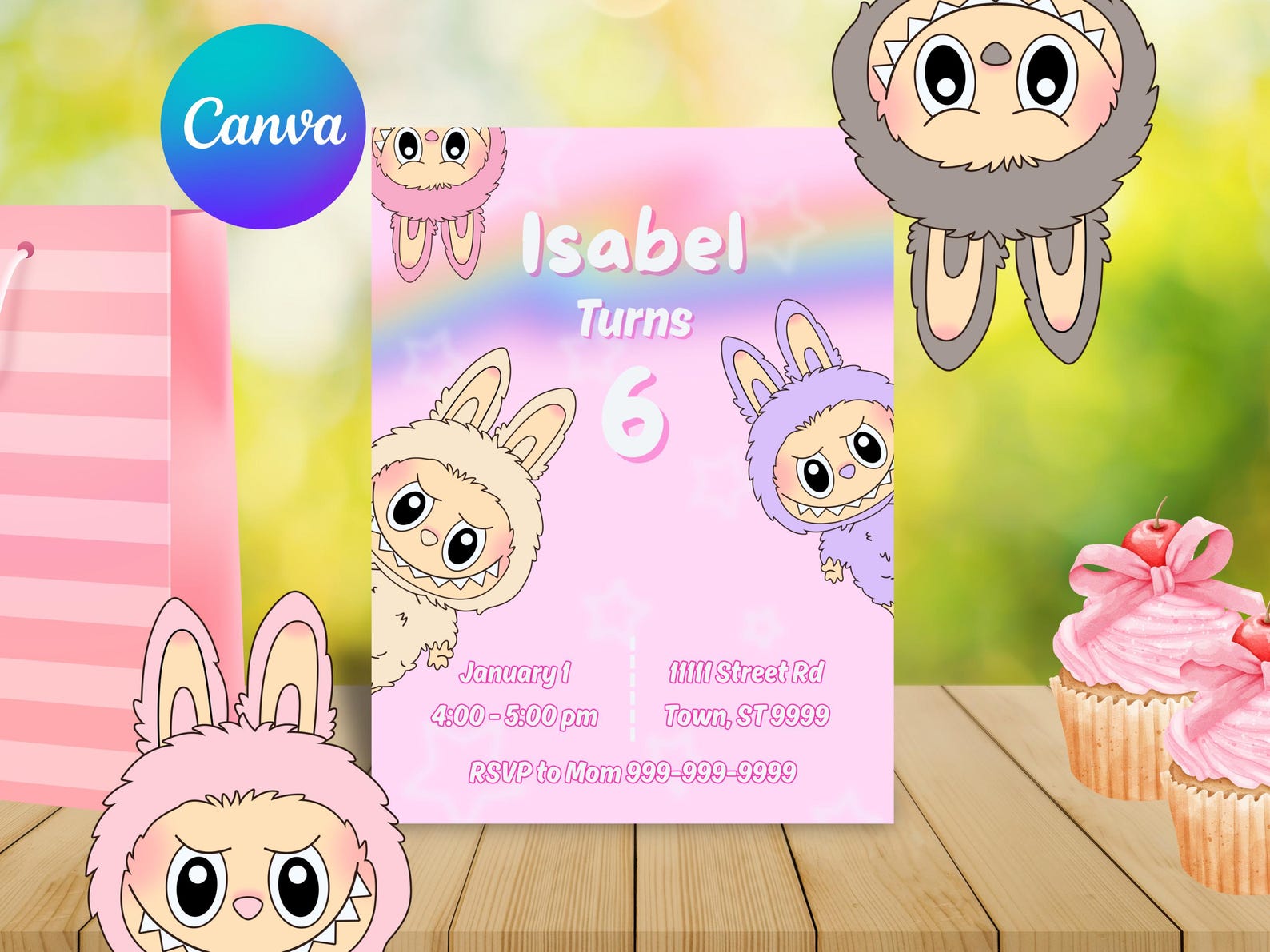 Editable the Monsters Labubu Birthday Invite, Pink Labubu Birthday ...