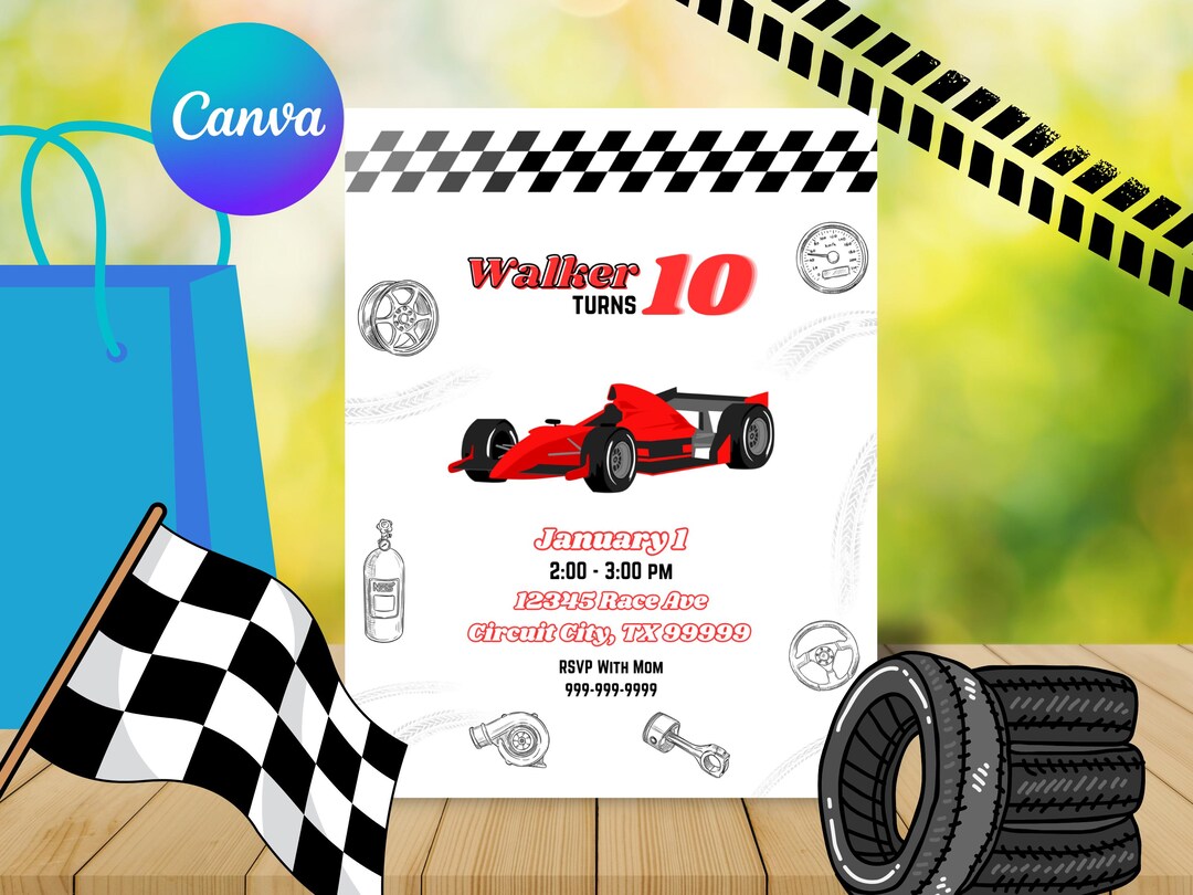 Editable Race Car Birthday Invite, Red Racing Birthday Invite, Boy ...