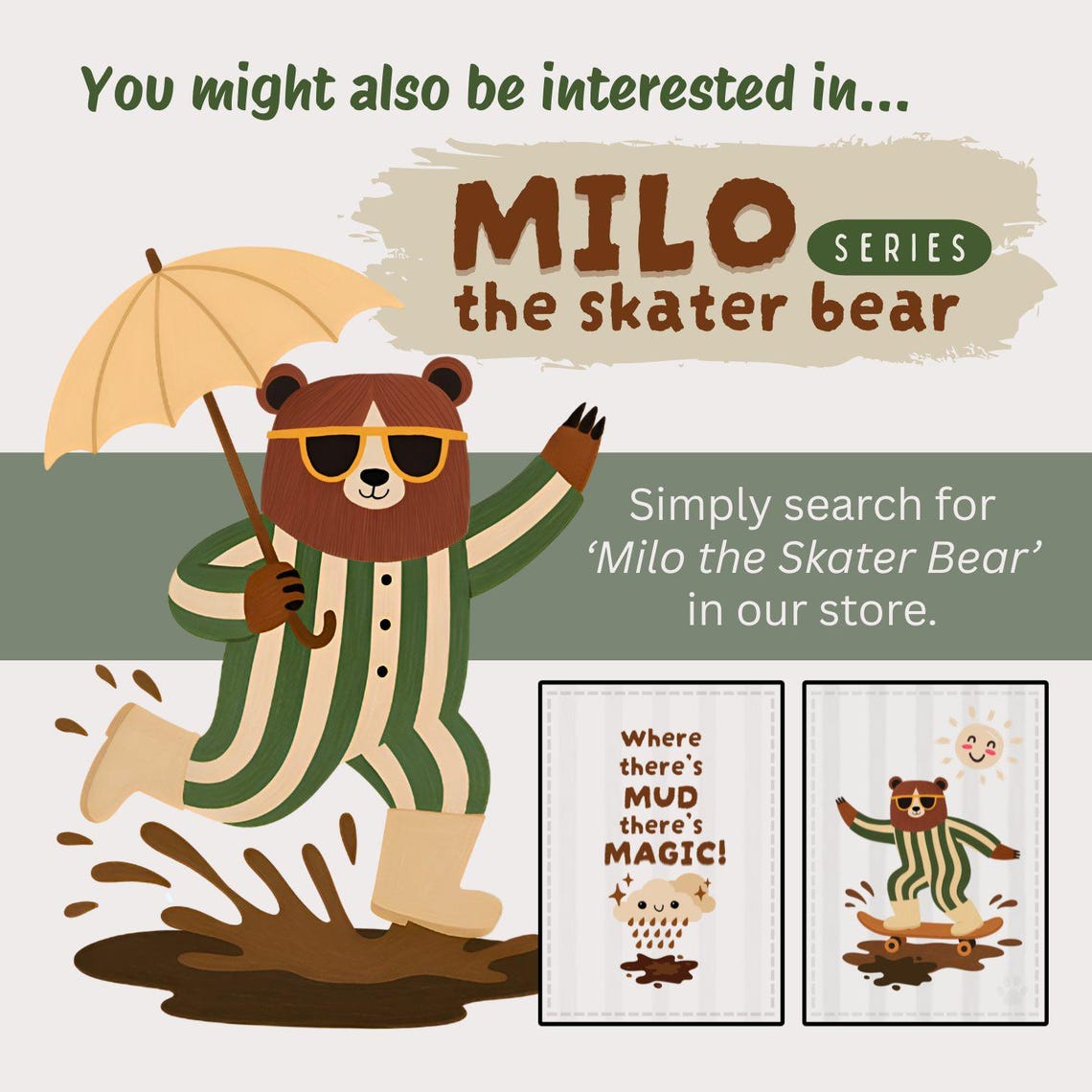 Skate Bear & Board Wall Art Set | 3-print Bundle for Boys Room | Retro ...