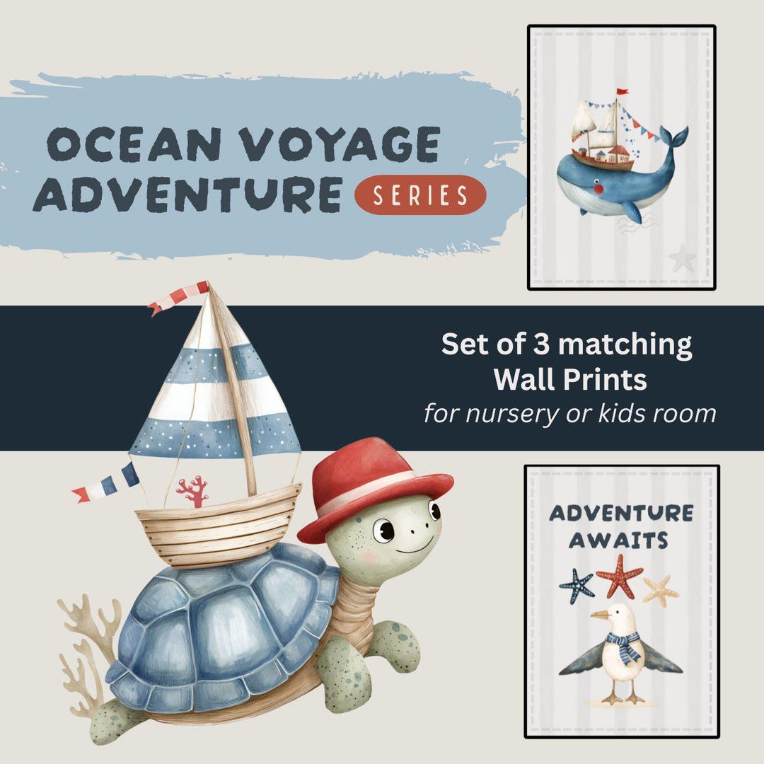 Ocean Voyage Adventure Wall Art Set | 3 Nautical Nursery Prints ...