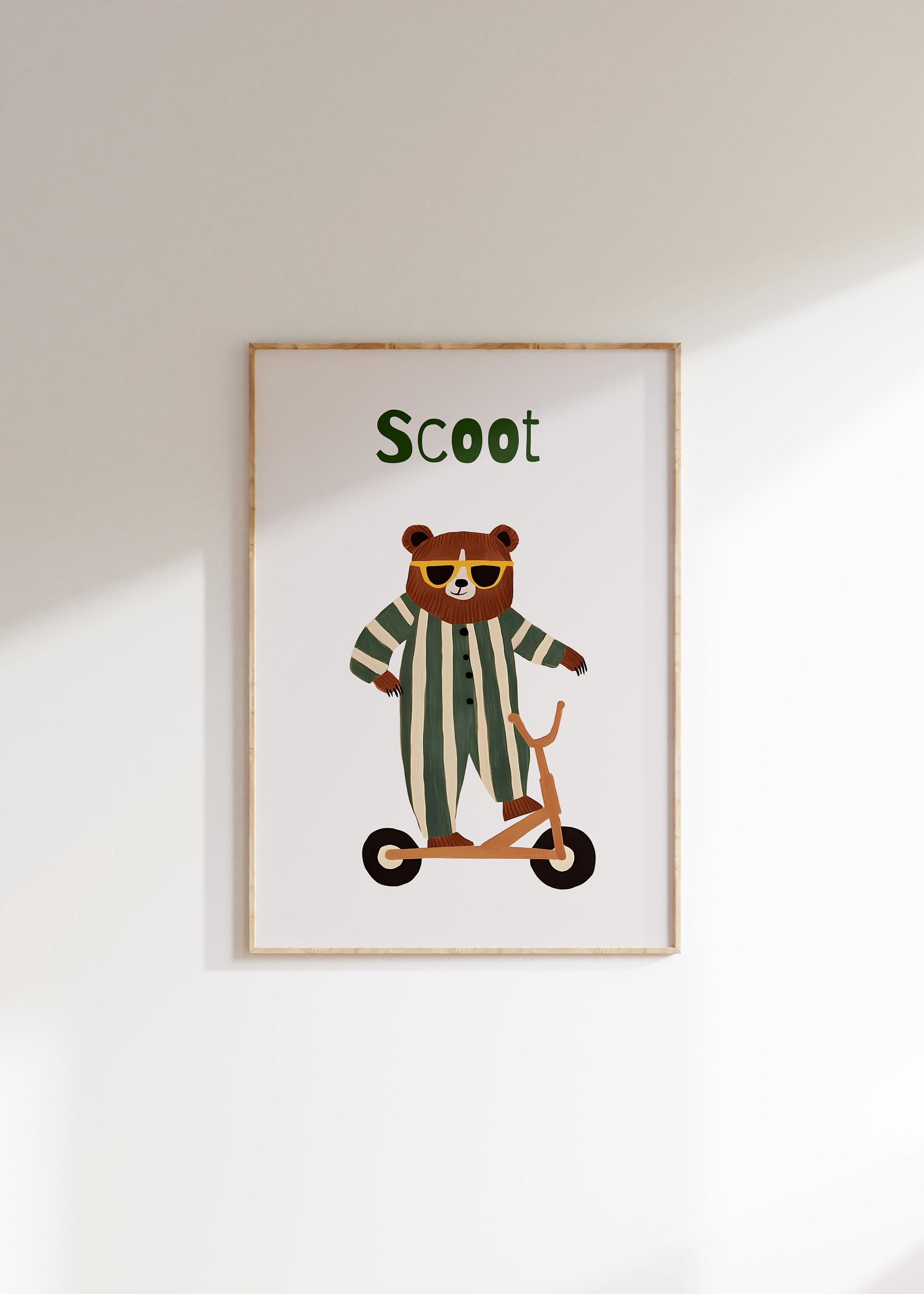 Retro Skater Bear Print Set | Skate Scoot Surf Wall Art | Vintage Kids ...