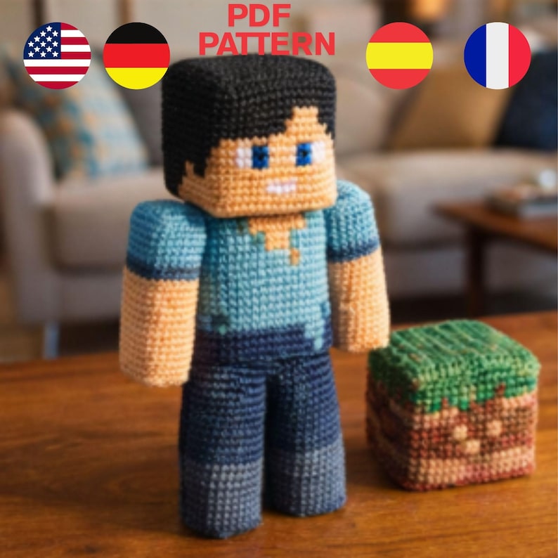 Blocky Man and Cube Crochet Pattern Amigurumi Beginner-friendly Pixel ...