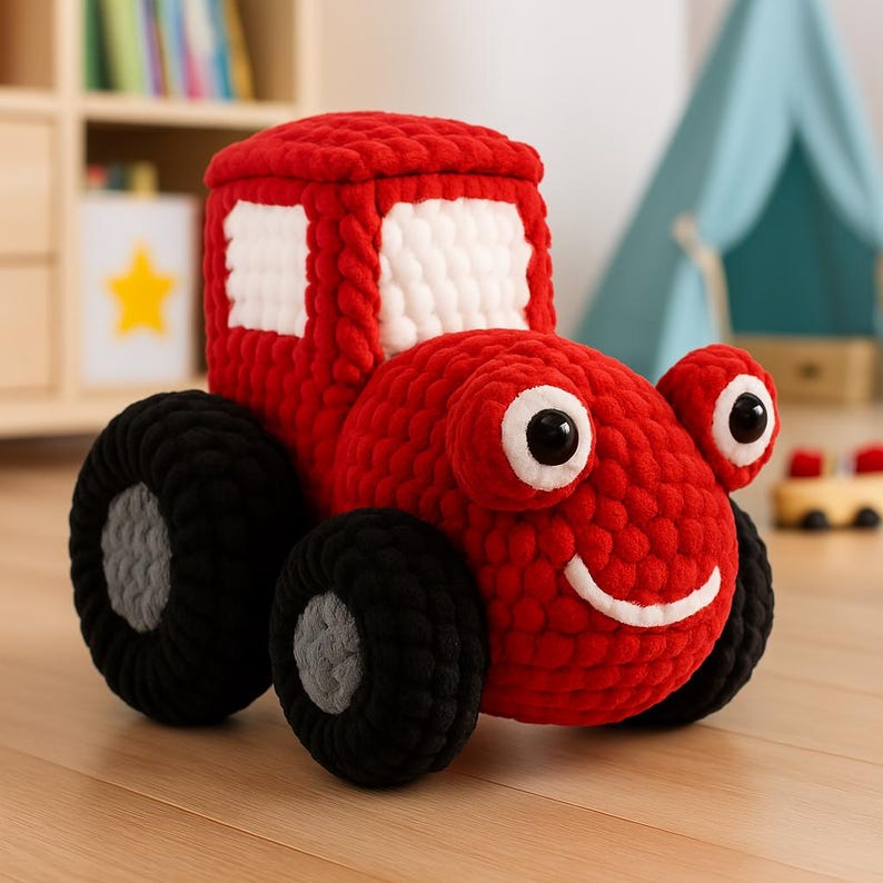 Amigurumi Toy Farm Vehicle Plush Crochet Tractor Pattern Low Sew Red ...
