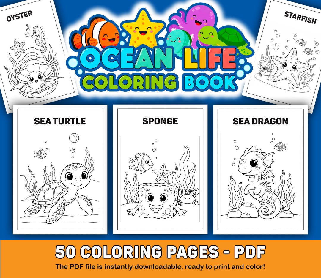 Sea Creatures Coloring Book: Ocean Animals Activity (PDF Pattern) - Etsy