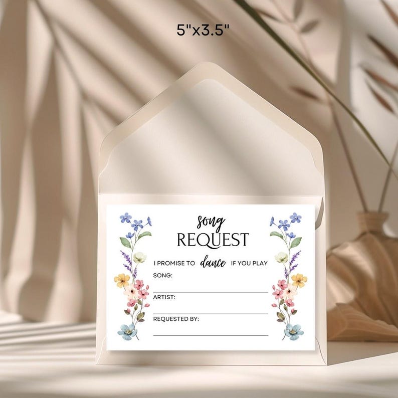 Wildflower Wedding Song Request Card Canva Template, Editable ...