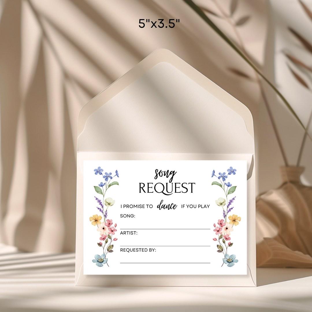 Wildflower Wedding Song Request Card Canva Template, Editable ...