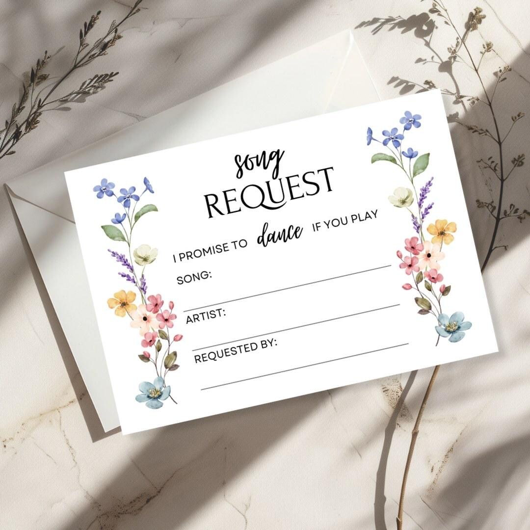 Wildflower Wedding Song Request Card Canva Template, Editable ...