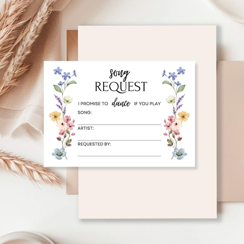 Wildflower Wedding Song Request Card Canva Template, Editable ...