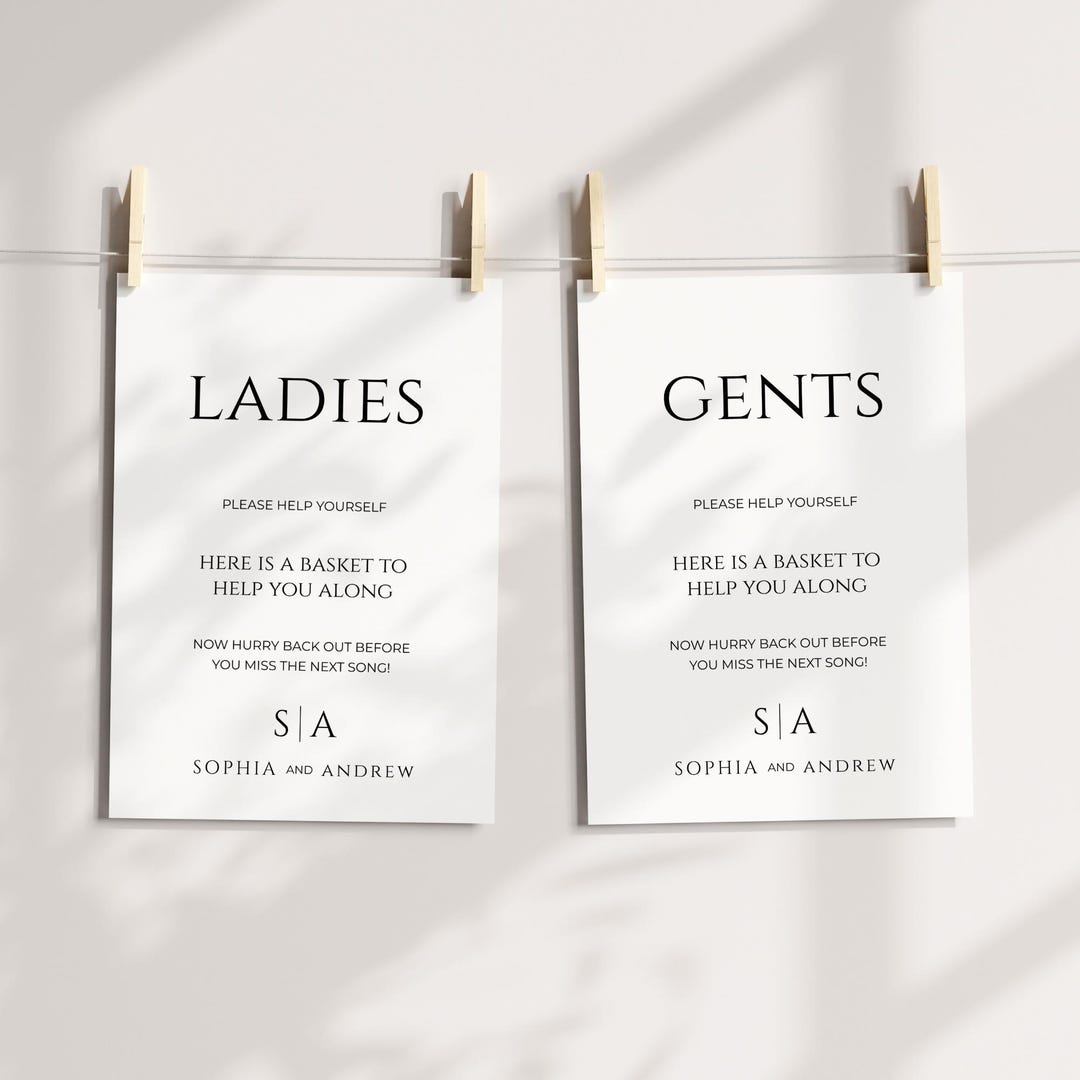 Minimalist Wedding Bathroom Sign | Modern Ladies Gents Monogram ...