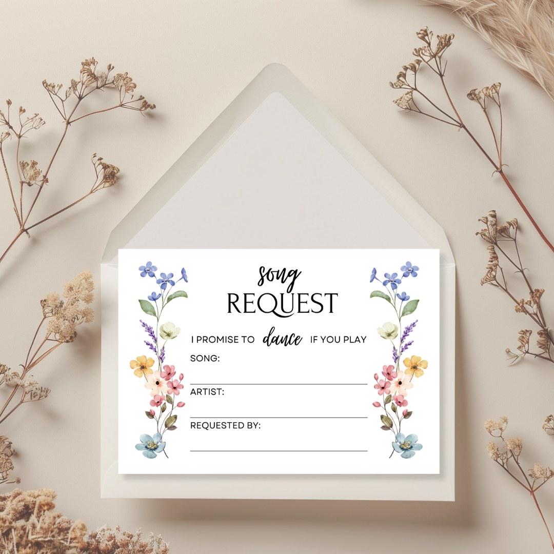 Wildflower Wedding Song Request Card Canva Template, Editable ...
