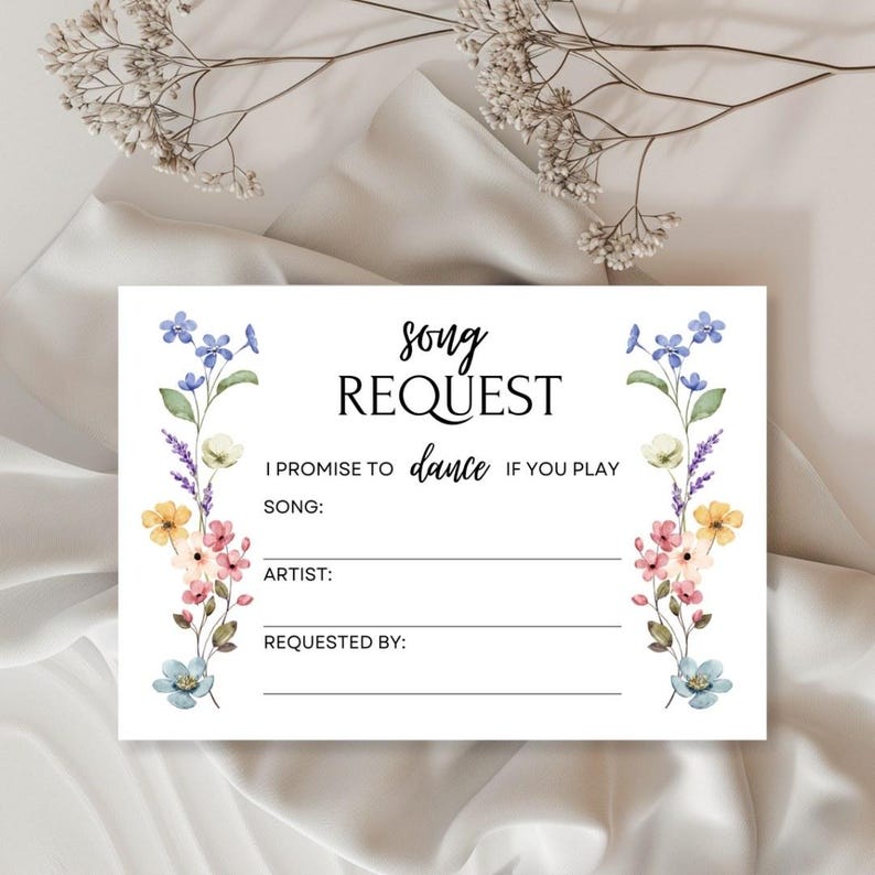 Wildflower Wedding Song Request Card Canva Template, Editable ...