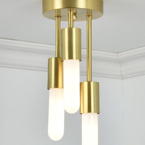 Golden Triple Ceiling Light Fixture 3 Light Chandelier Semi - Etsy