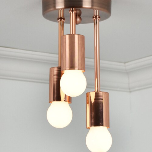 Copper Ceiling Light Triple Flush Mount Three Bulb Ceiling - Etsy
