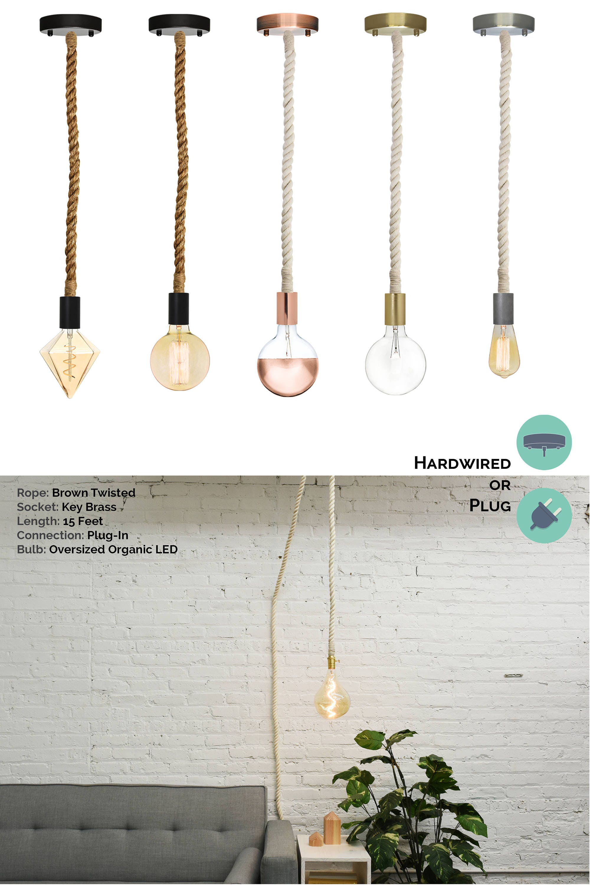 Rustic Rope Pendant Lights Custom Handmade Lengths Antique - Etsy Australia