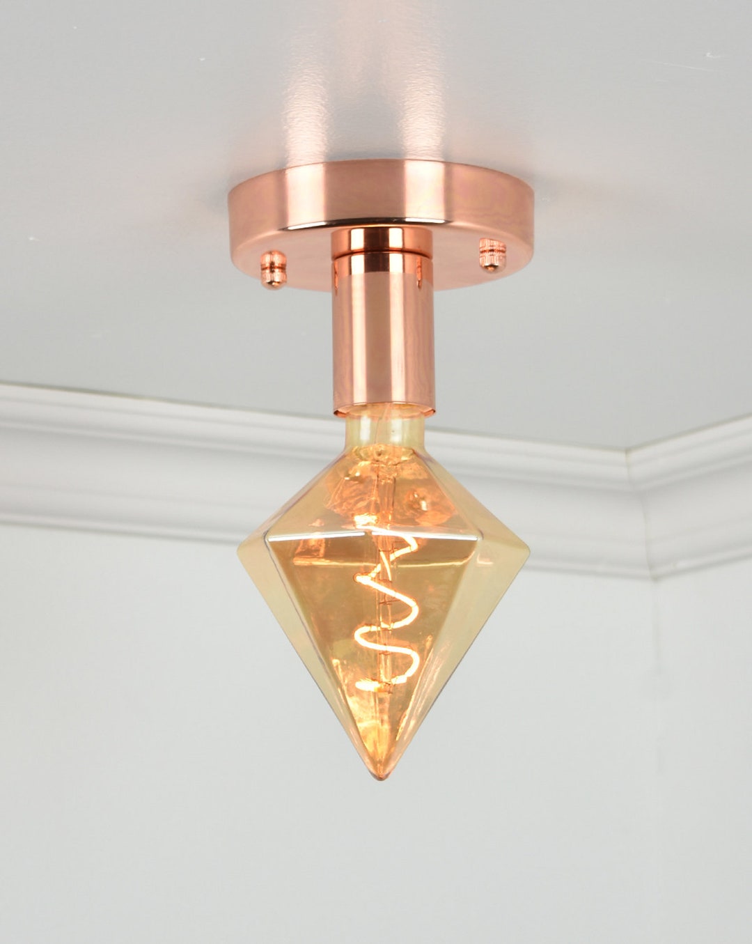Custom Modern Flush Mount Ceiling Lamp - Diamond LED - Polished Copper ...