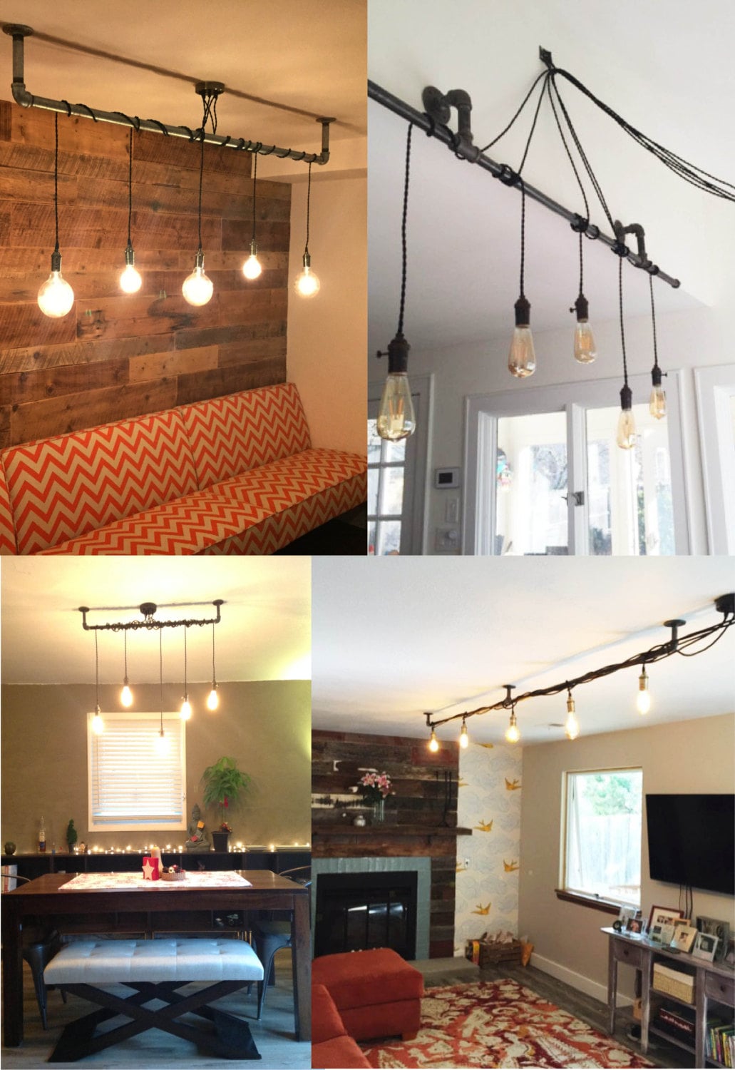 5 Pendant Light - Wrap a Pipe or Bar Chandelier - Industrial Pendant ...