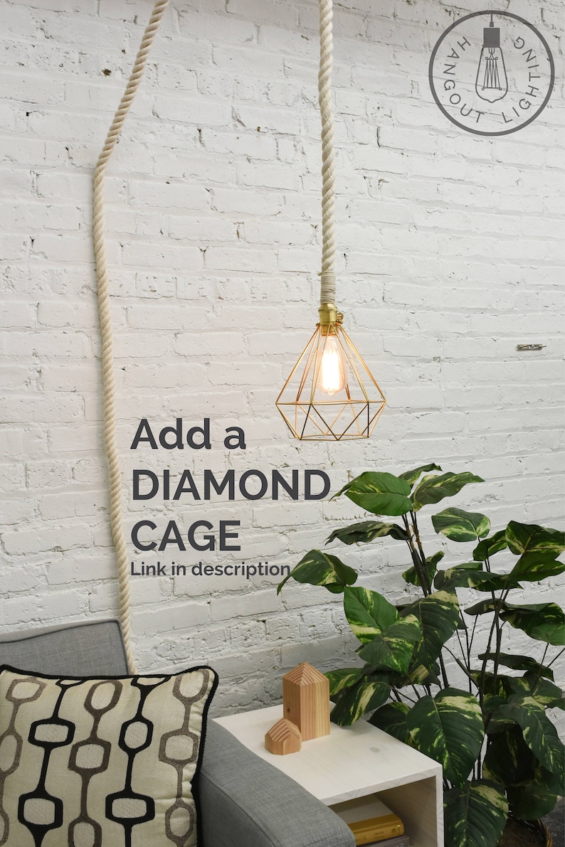 Rope Pendant Light- White Cotton Modern Industrial Manila Rope Rustic ...