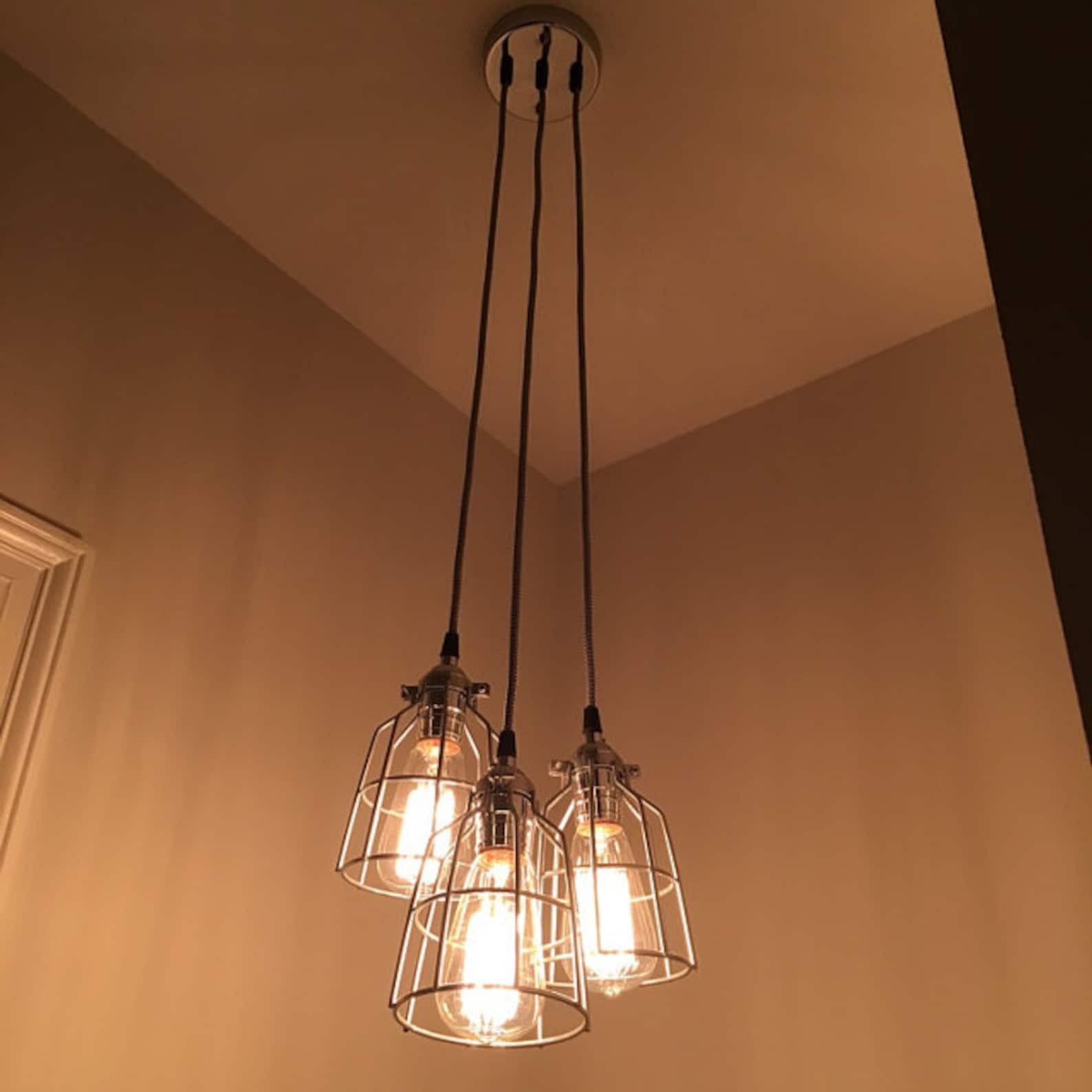 Custom 3 Cage Pendant Light Fixture - 4 Cage Choices - Black Antique ...