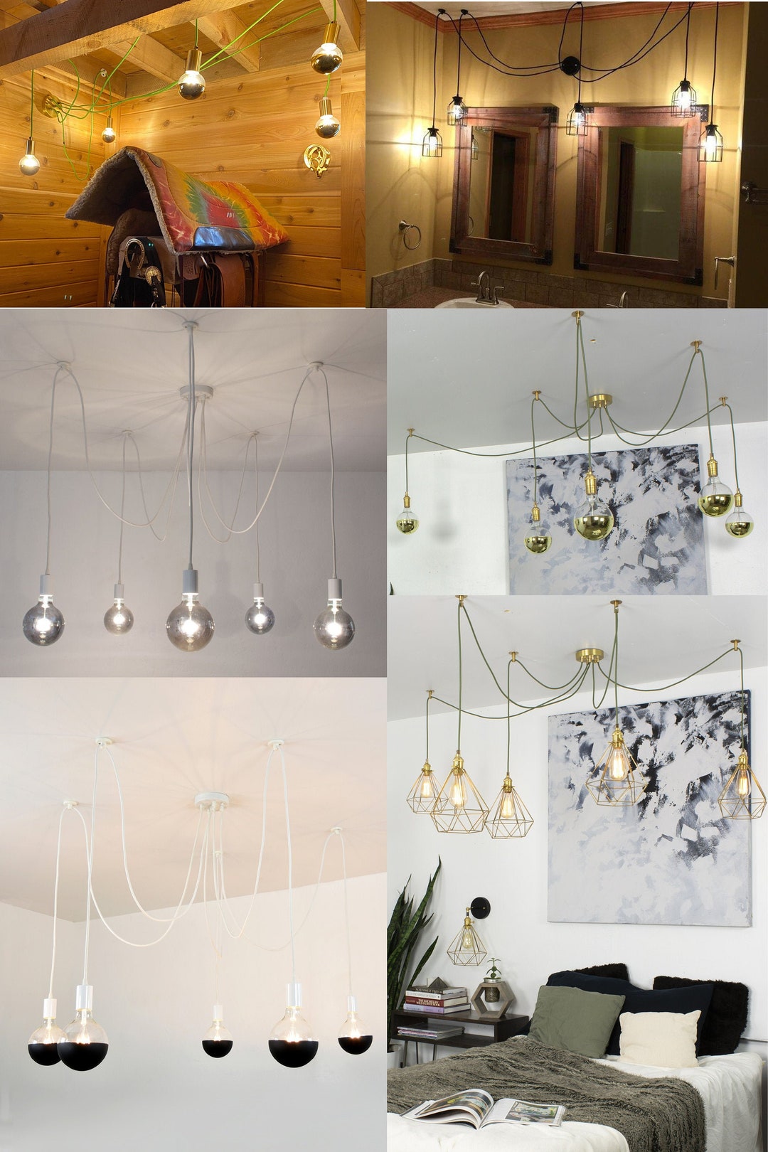 Unique Vanity Lighting - 5 Hanging Pendants Wall Sconce - Industrial ...