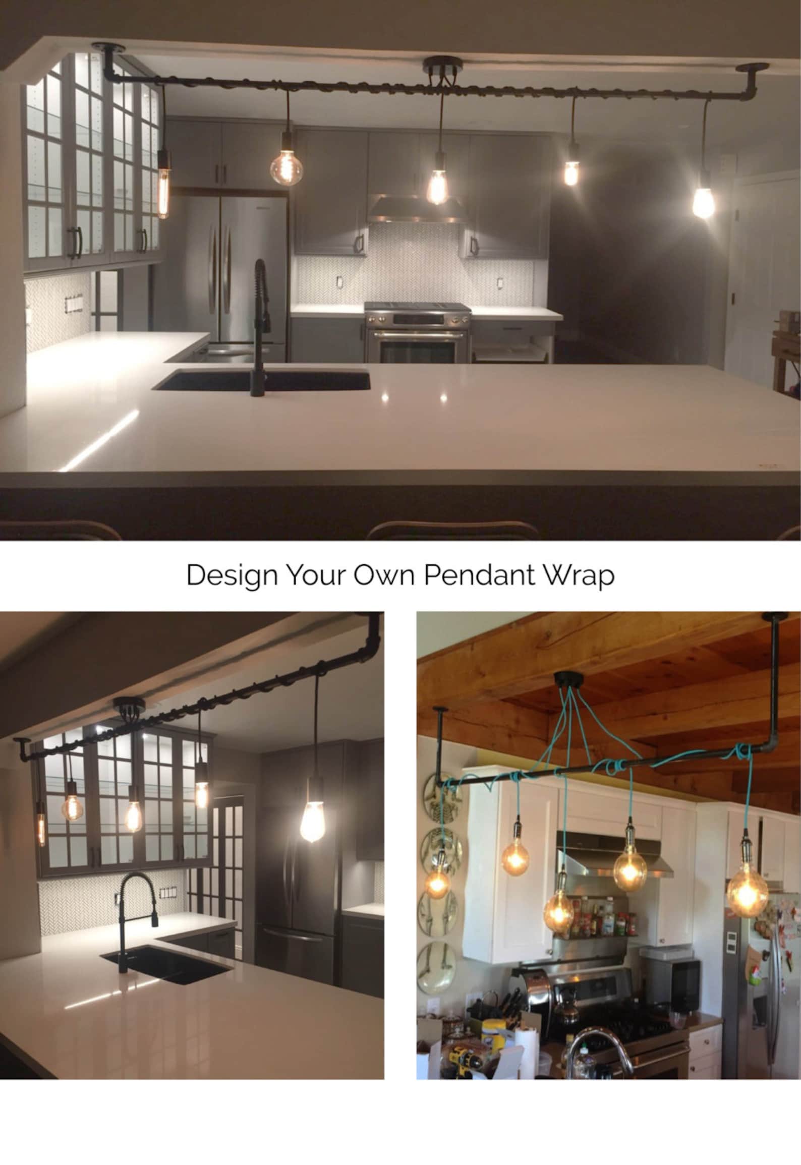 5 Pendant Light - Wrap a Pipe or Bar Chandelier - Industrial Pendant ...