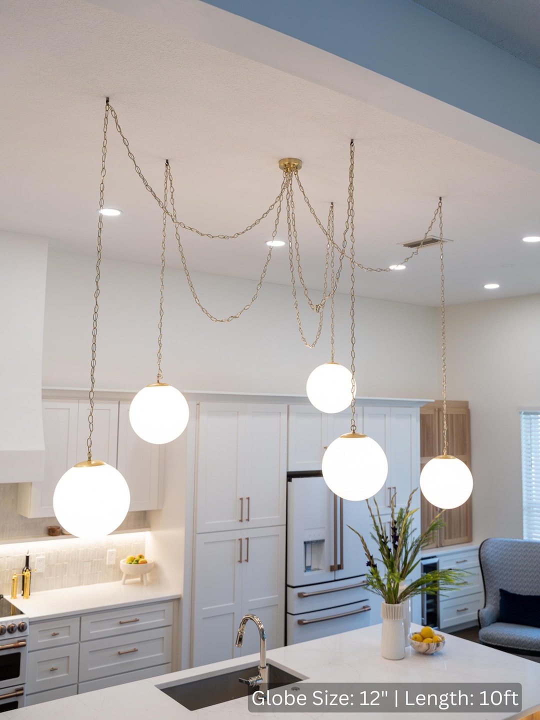 Chandelier Lighting Brass Chain - Glass Globe Shades - Modern Kitchen ...