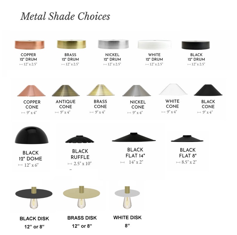 Thick 4" Chain Pendants With Metal Shades - Custom Finishes ...