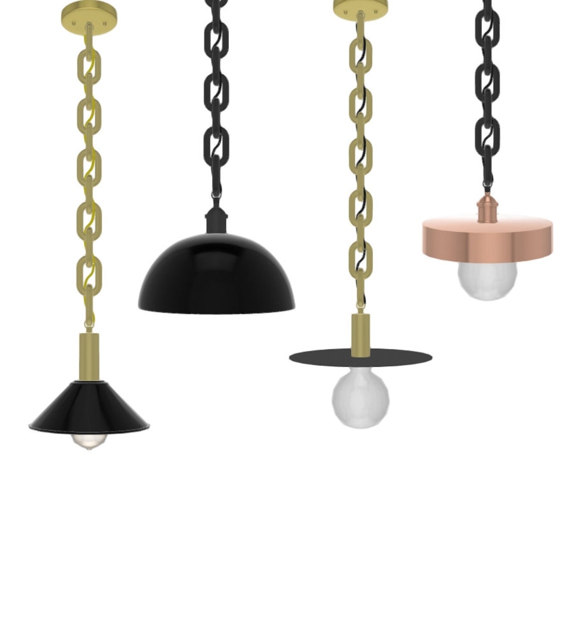 Thick 4" Chain Pendants With Metal Shades - Custom Finishes ...