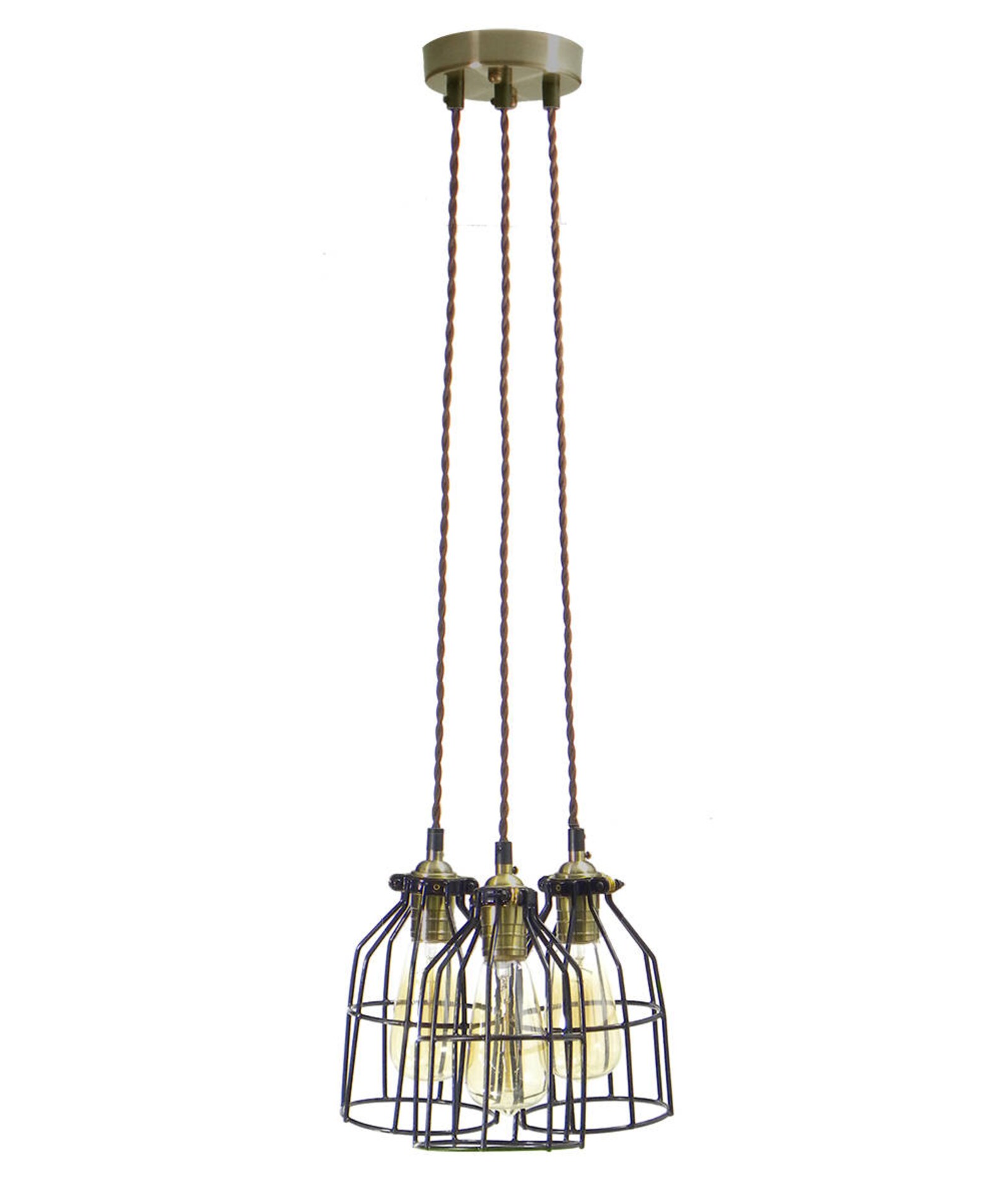 Custom 3 Cage Pendant Light Fixture - 4 Cage Choices - Black Antique ...