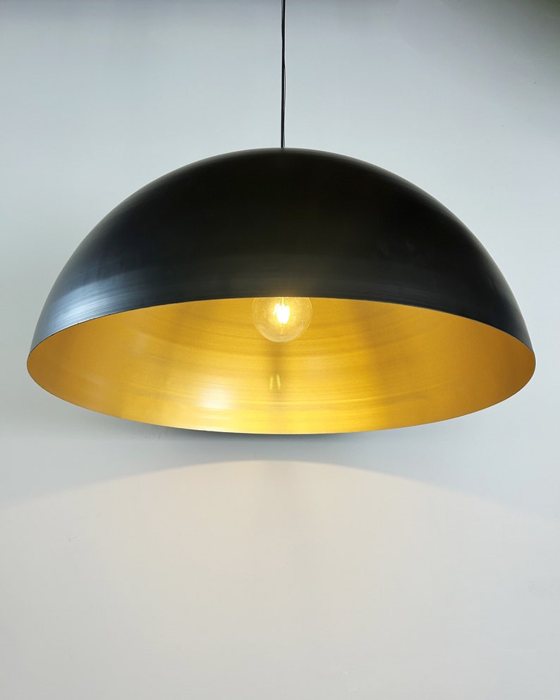 HUGE 36" Dome Shade - XL Large Oversized - Black and Gold - Industrial ...
