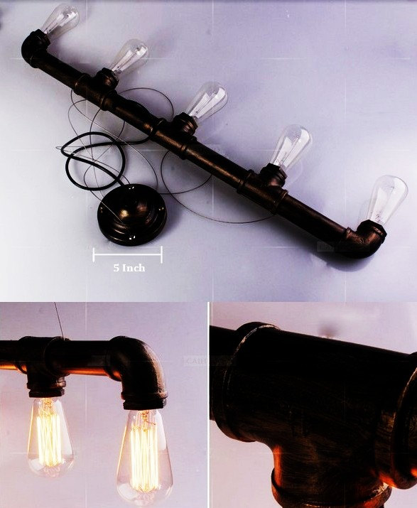 Pipe 5 Bulb Vintage Edison Industrial Lighting Ceiling Fixture - Etsy