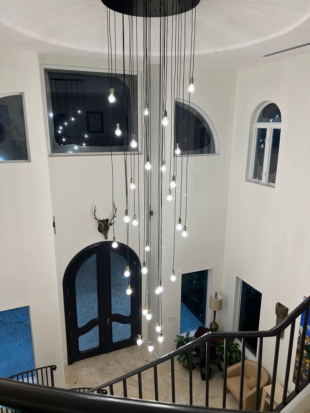 Long Foyer Cascading Chandelier Lighting LED Modern Chandelier Pendant ...
