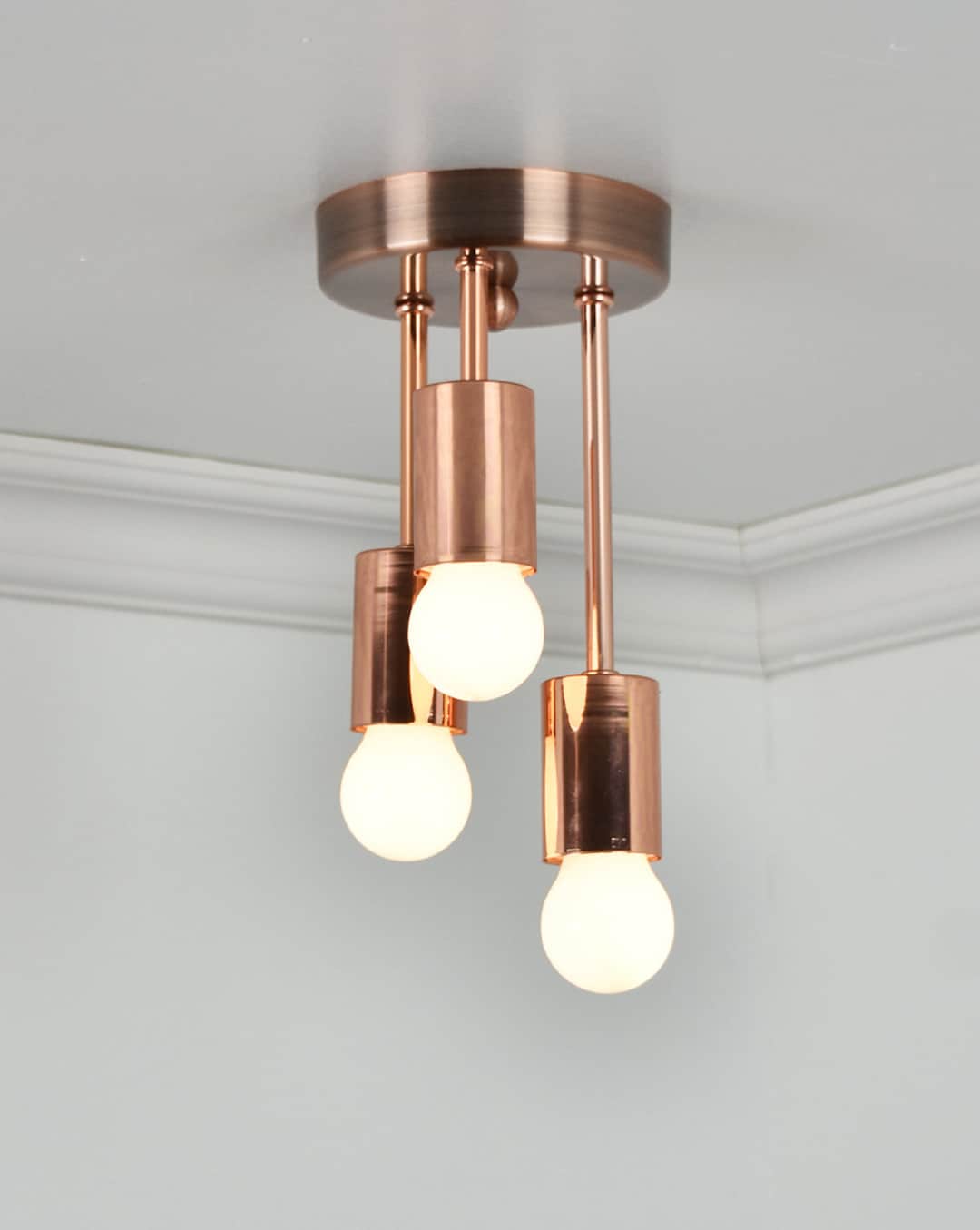 Copper Ceiling Light Triple Flush Mount - Three Bulb Ceiling Mount ...