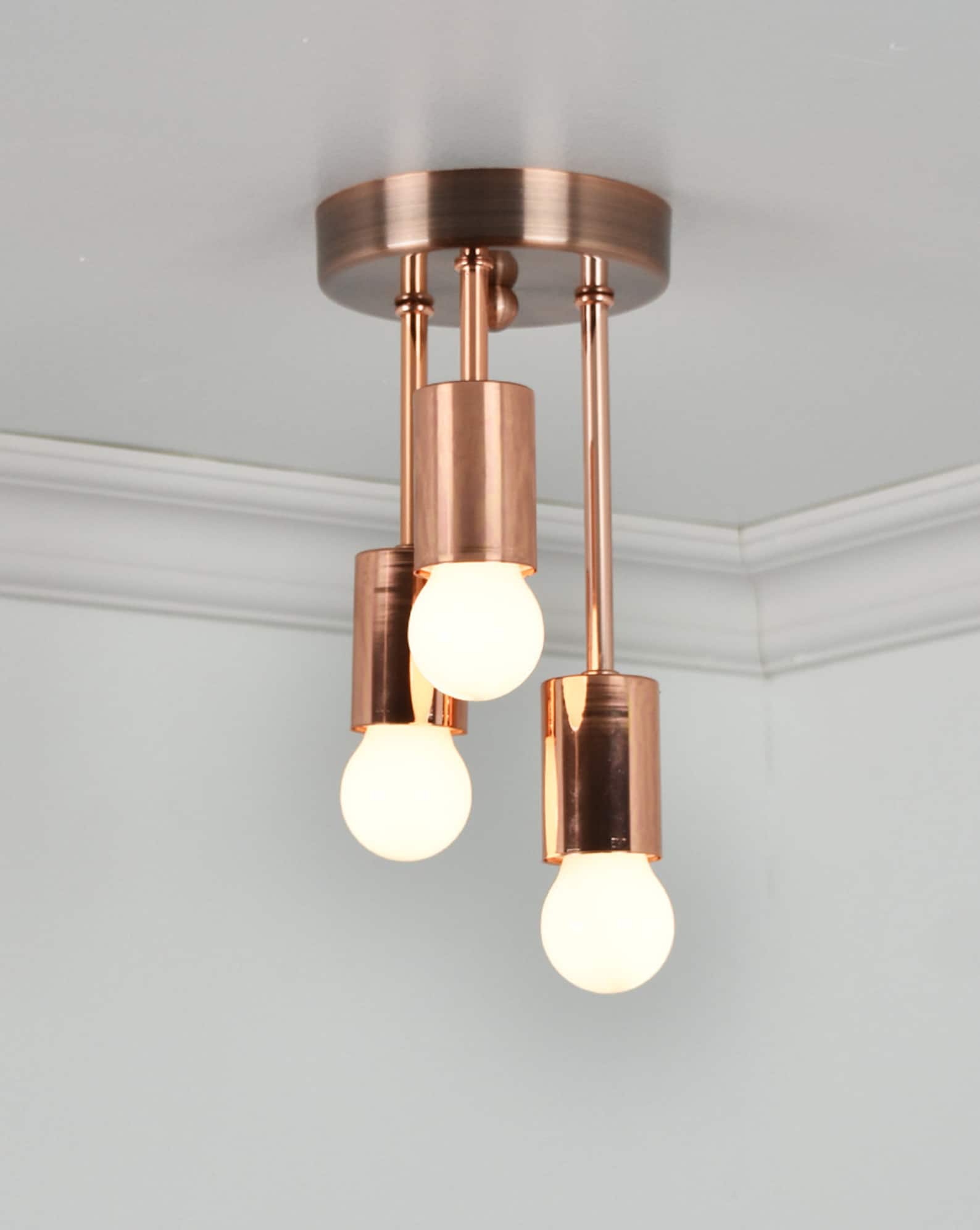 Copper Ceiling Light Triple Flush Mount Three Bulb Ceiling - Etsy