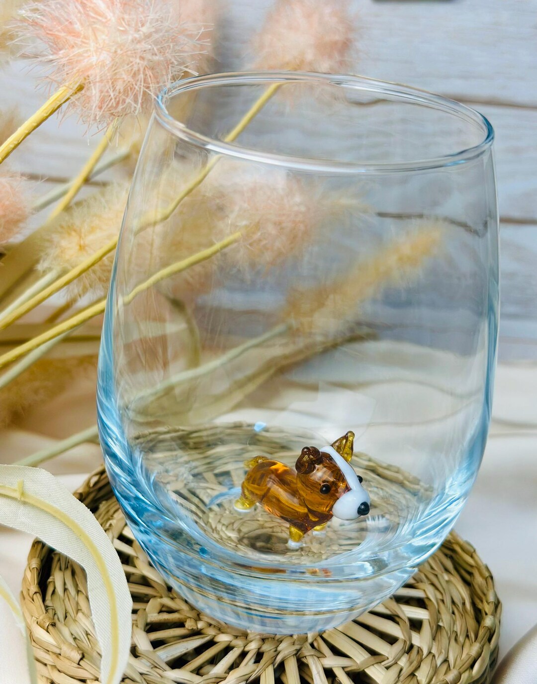 Drinking Glass With Dog Figurine, Glass Animal, Puppy Cups, Unique Gift ...