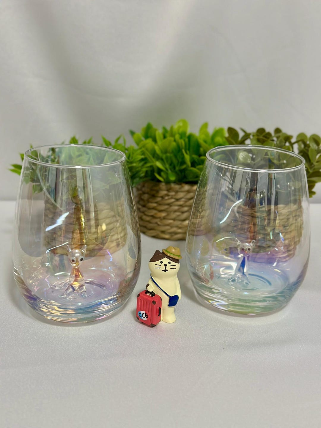 2-pack Set Murano Figure Cat Glass Cup, Handmade , Style Kitty Cups ...