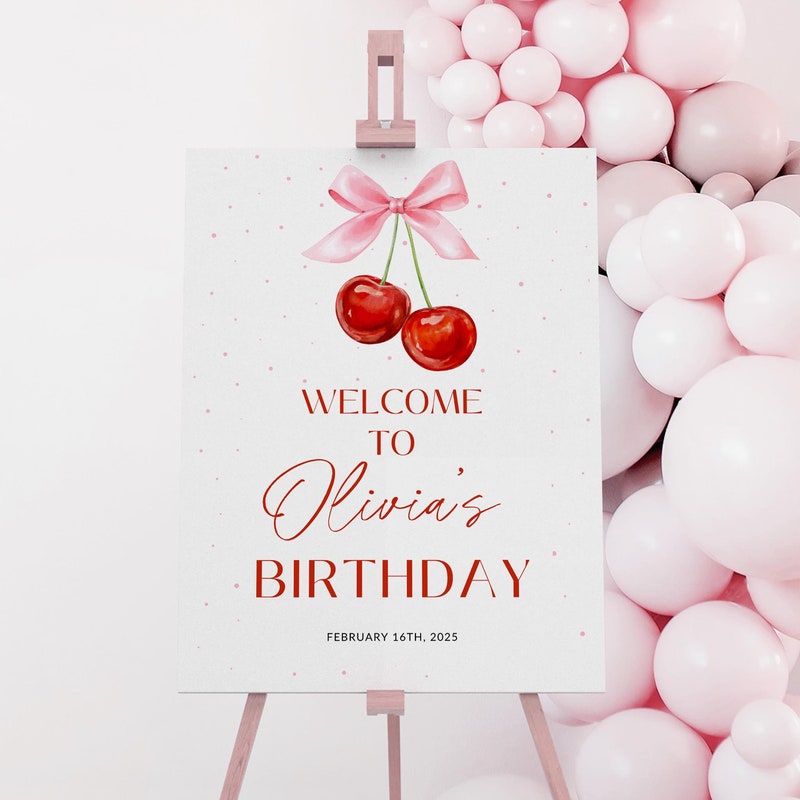 Pink Bow and Cherry Banner - Etsy