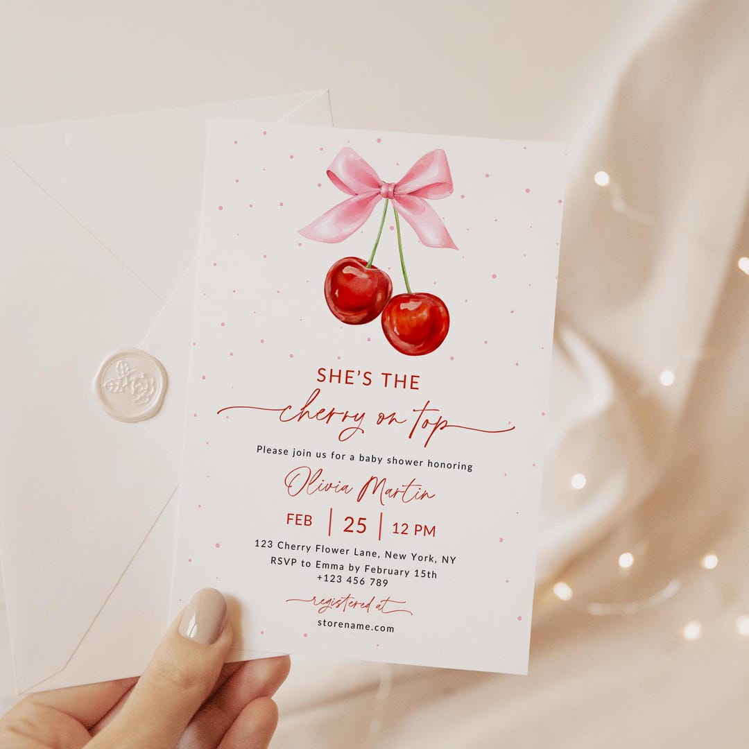Editable Cherry Baby Shower Invitation, Cherry on Top Invitation, Girl ...