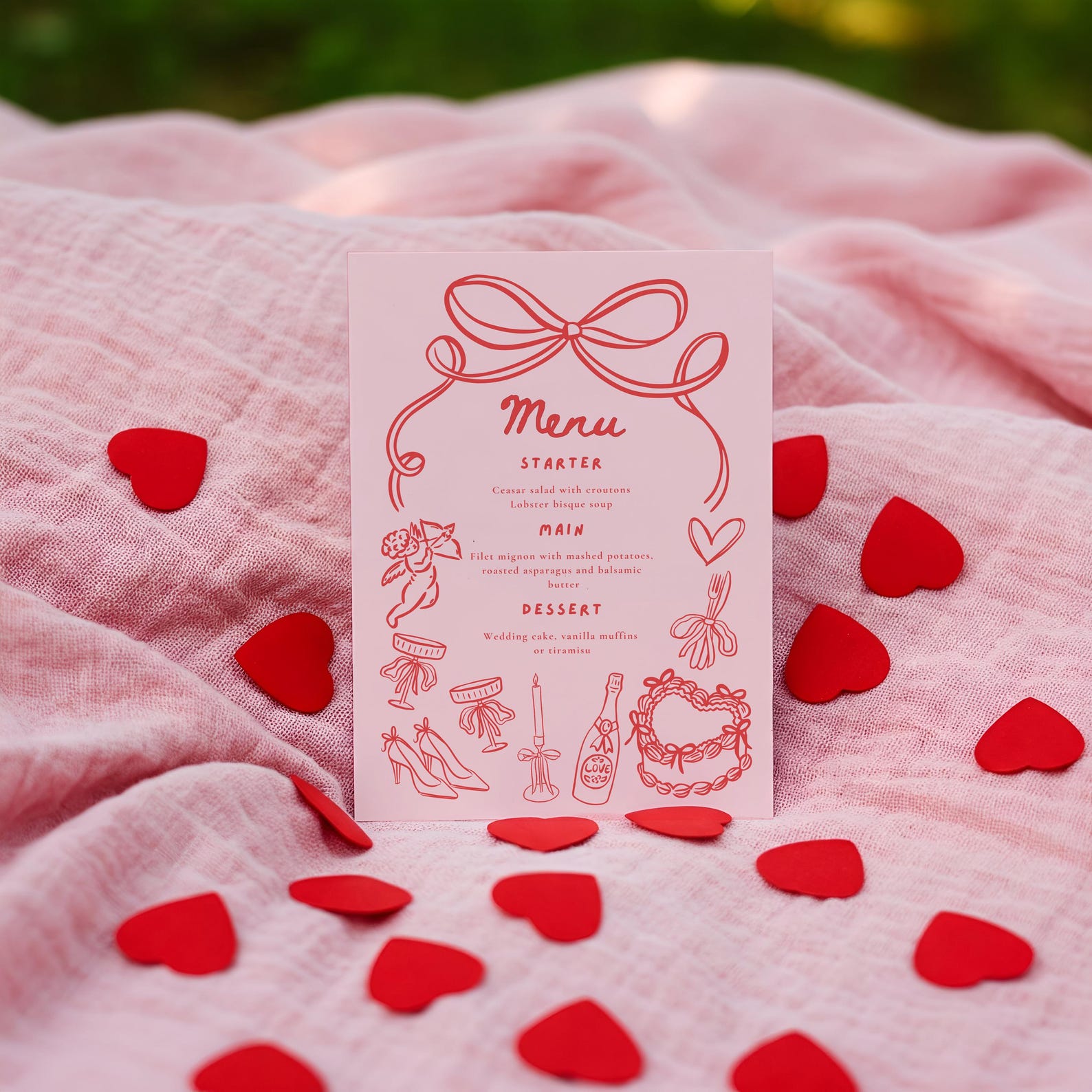 Romantic Dinner Menu, Coquette Party Menu Template, Hand Drawn Menu ...