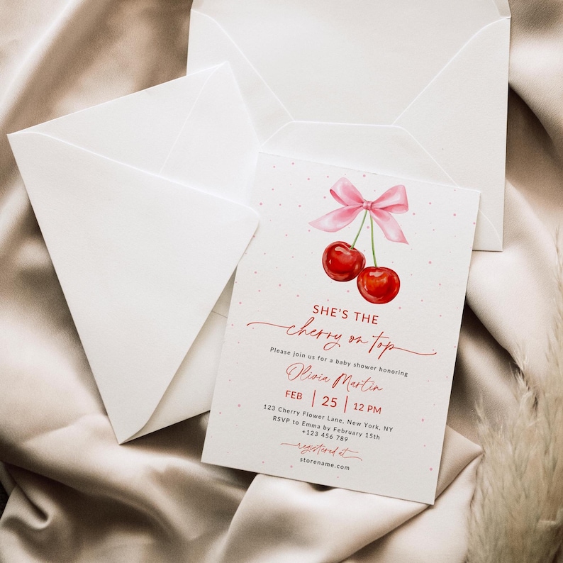 Editable Cherry Baby Shower Invitation, Cherry on Top Invitation, Girl ...
