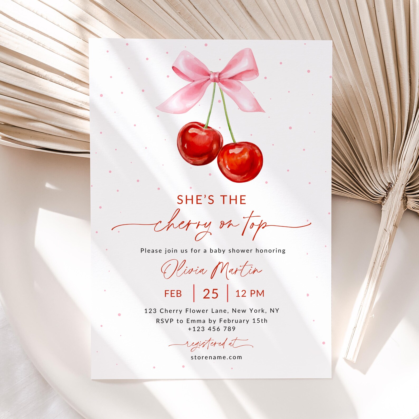 Editable Cherry Baby Shower Invitation, Cherry on Top Invitation, Girl ...